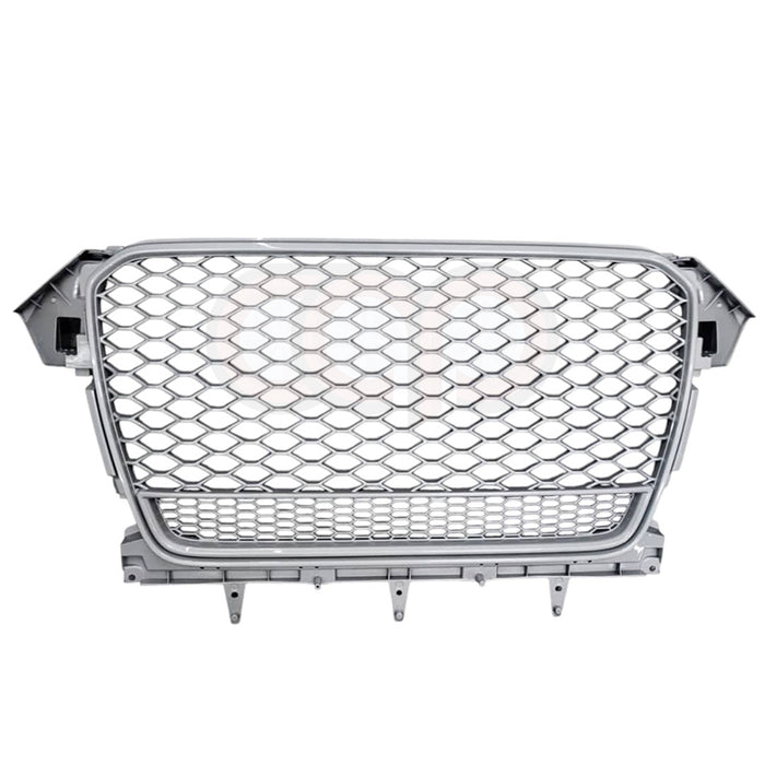 2013-2016 Audi RS4 Honeycomb Grille Satin Silver Lower Frame Quattro